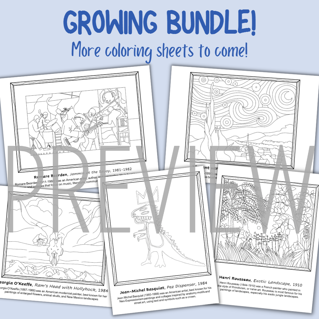 Famous Art Coloring Sheets - Color Pages of Masterpieces by Famous ...