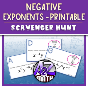 Laws of Exponents Negative Exponents Activity Printable Scavenger Hunt ...