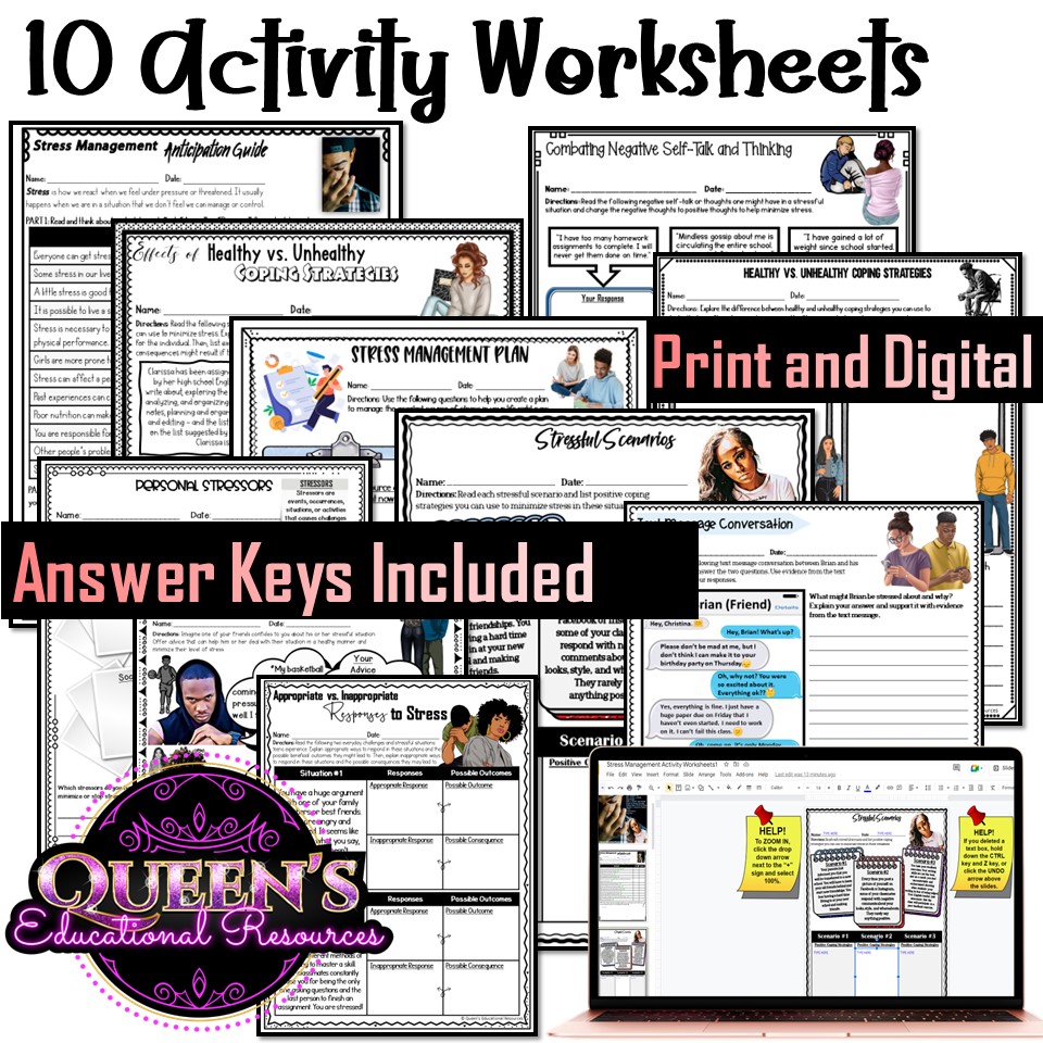 Stress Management Activity Worksheets for Teens | Stress Management ...