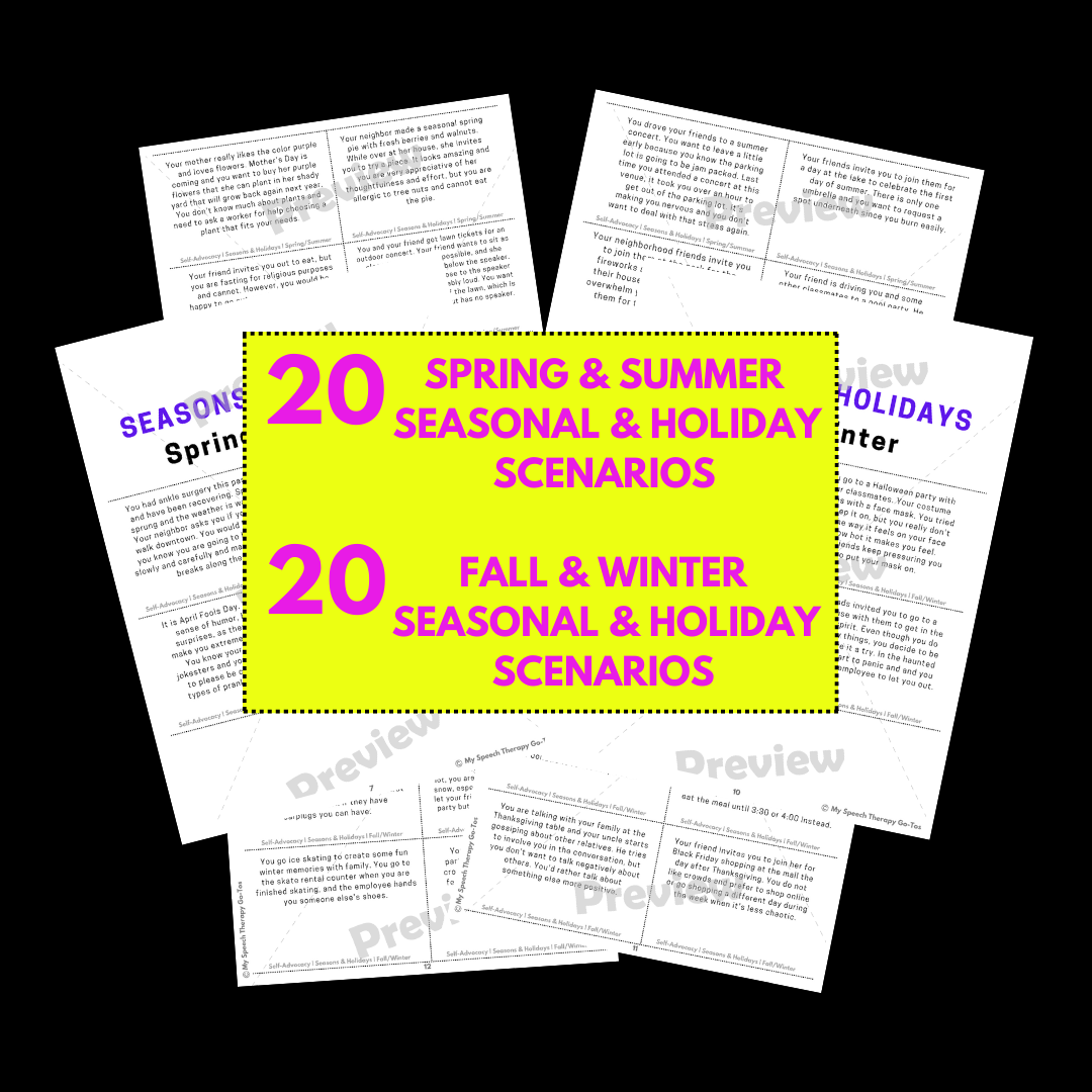 Self-Advocacy SEASONS & HOLIDAYS Life Skills Problem Solving Scenario ...