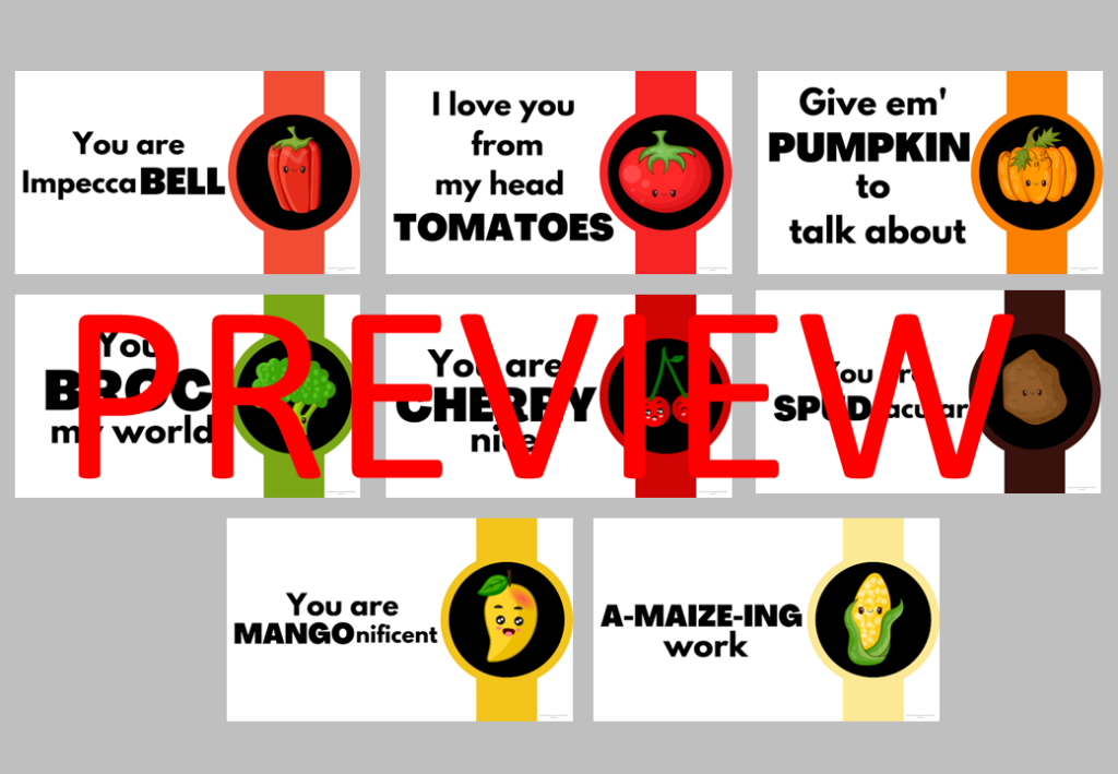 Food Puns Affirmation Tags Kawaii Theme | Made By Teachers