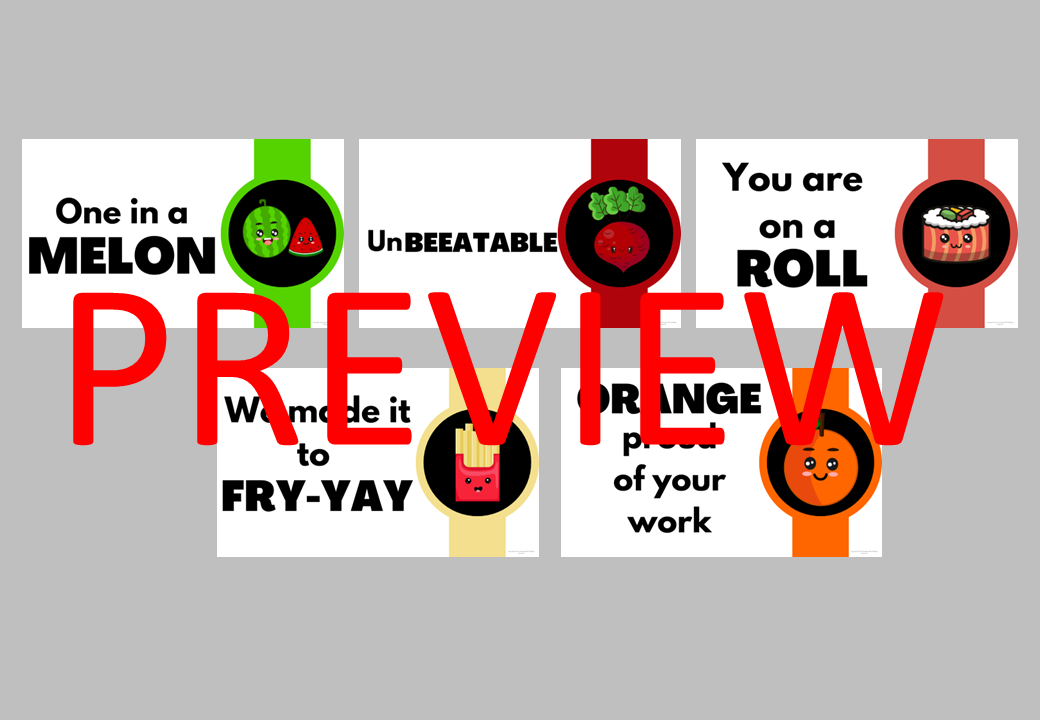 Food Puns Affirmation Tags Kawaii Theme | Made By Teachers