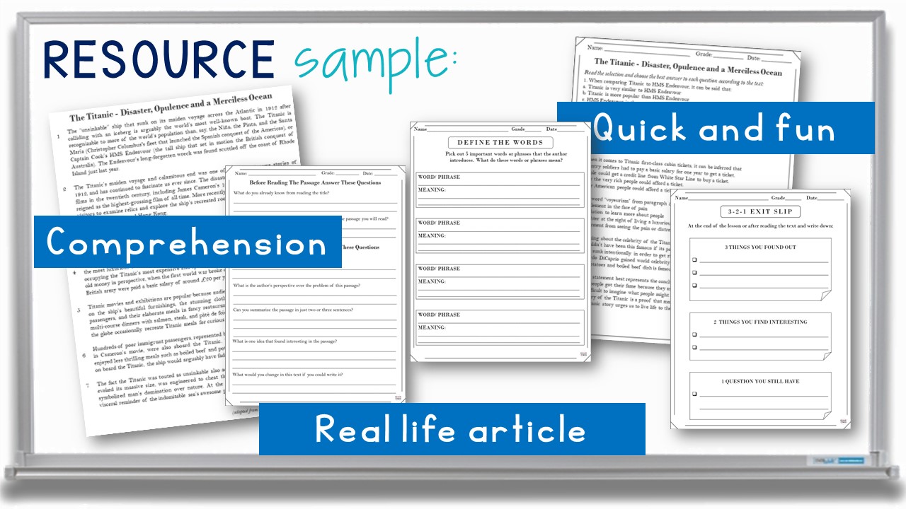 Titanic Unit - Middle School Paired Reading, Writing Prompts - Print ...