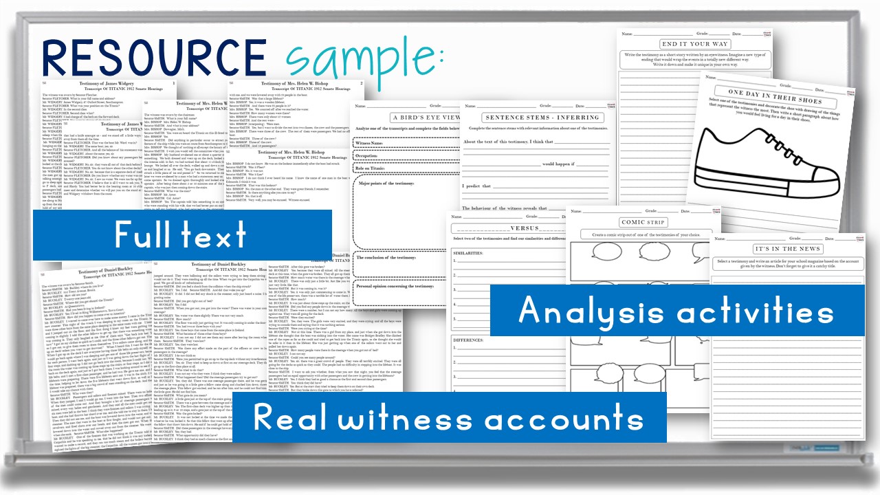 Titanic Unit - Middle School Paired Reading, Writing Prompts - Print ...