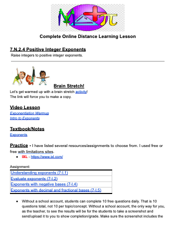 Complete Online Distance Learning 7th Math Positive Integer Exponents 7 ...