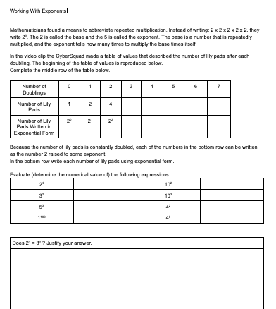 Complete Online Distance Learning 7th Math Positive Integer Exponents 7 ...