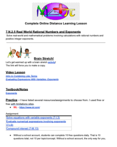 Complete Online Distance Learning 7th Math Rational Numbers & Exponents ...