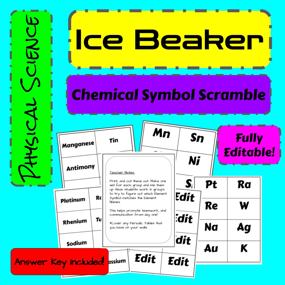 Physical Science Ice Breaker, Periodic Table Symbol Scramble | Made By ...