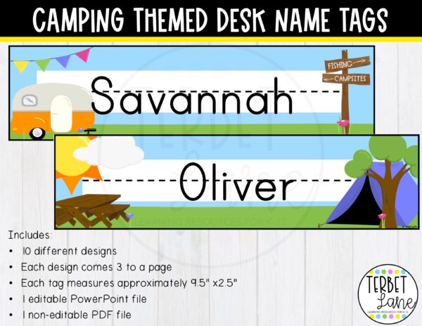 Editable Camping Themed Desk Name Tags - Made By Teachers