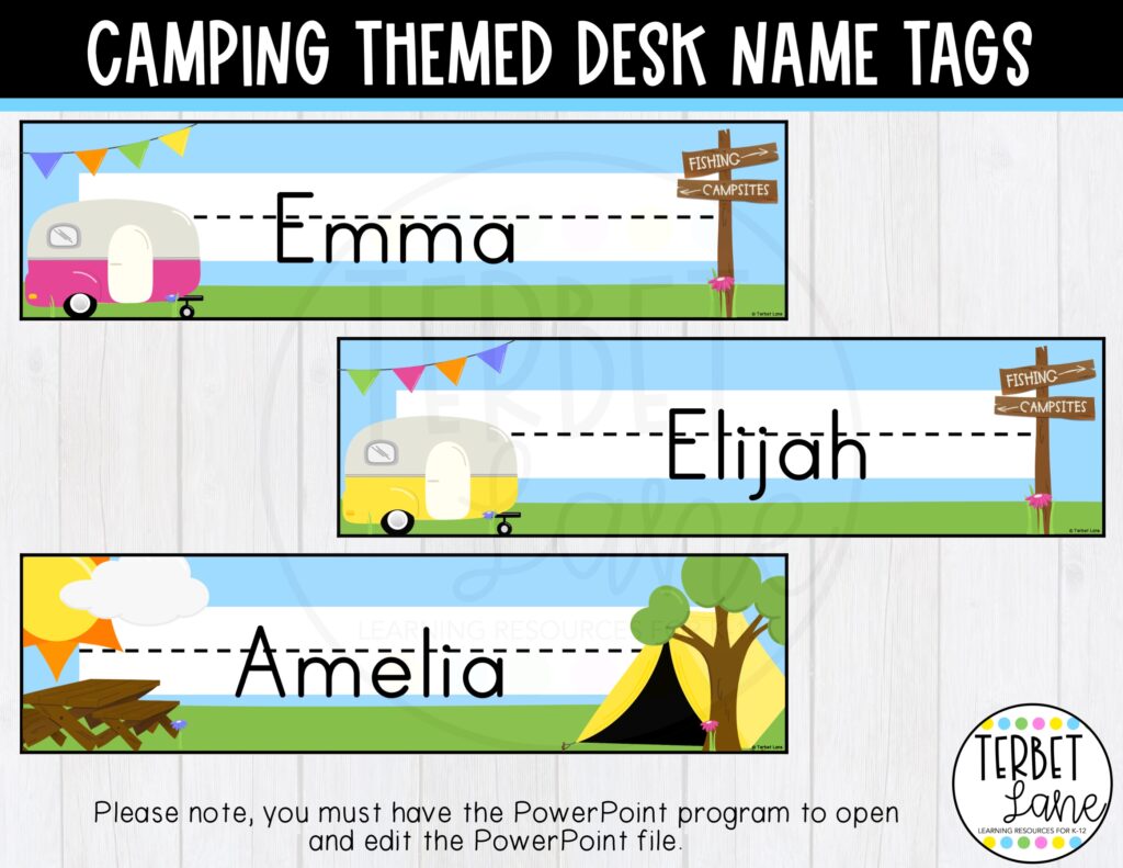Editable Camping Themed Desk Name Tags | Made By Teachers