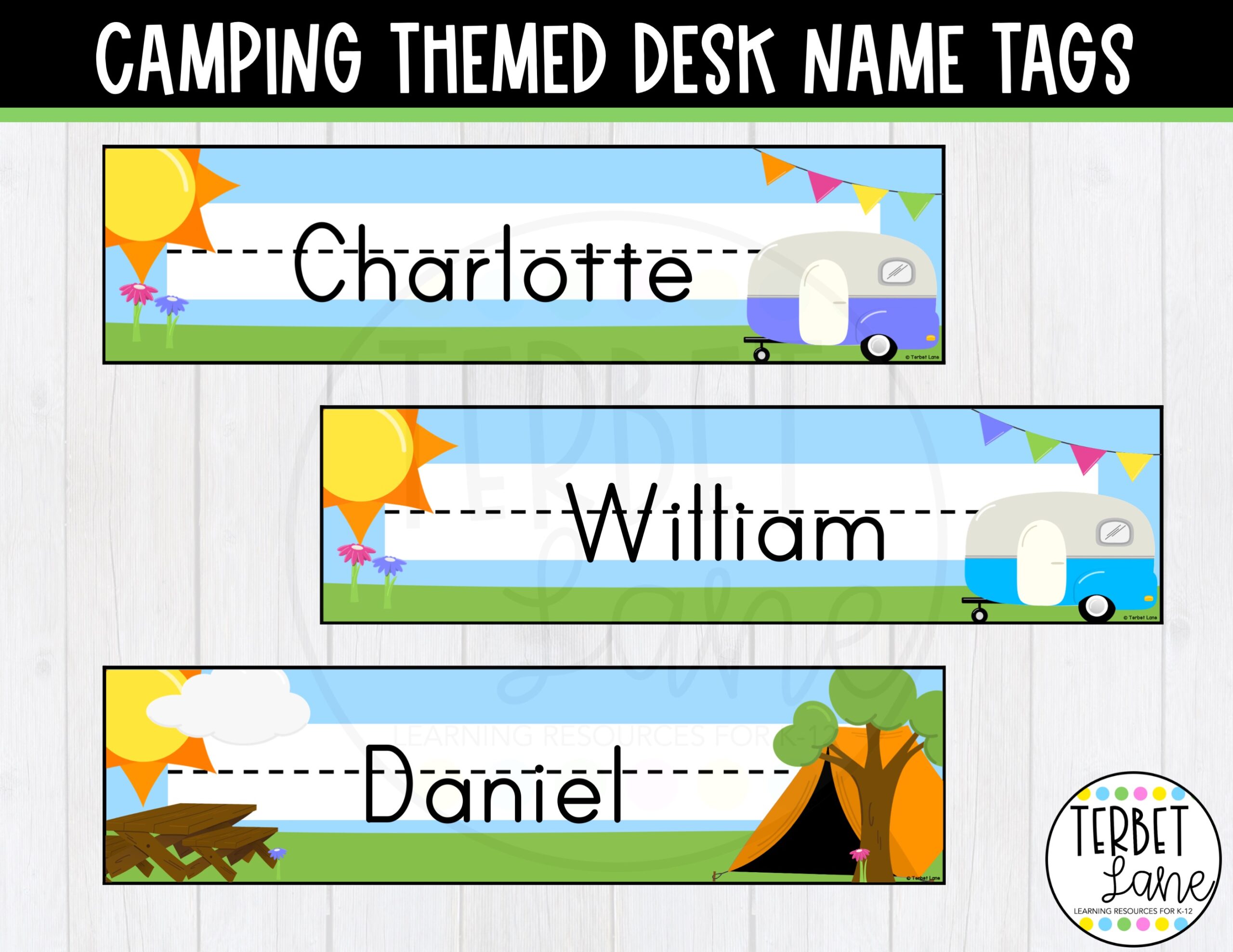 Editable Camping Themed Desk Name Tags | Made By Teachers