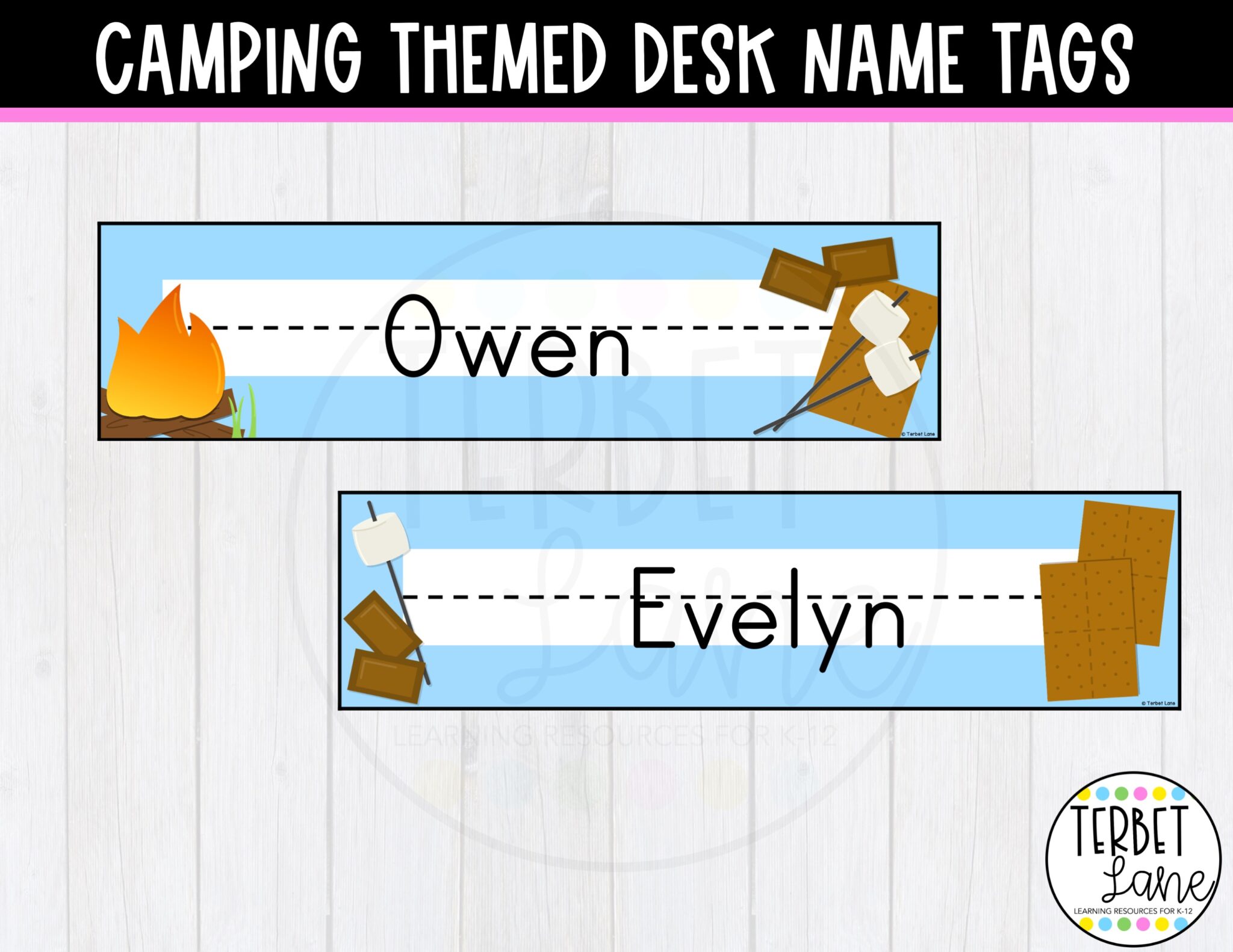 Editable Camping Themed Desk Name Tags - Made By Teachers