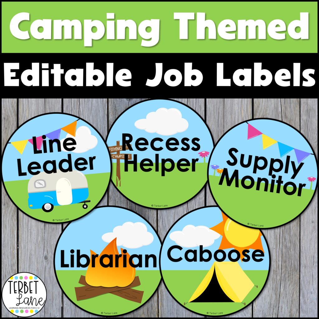 Camping Themed Editable Classroom Jobs Labels | Made By Teachers