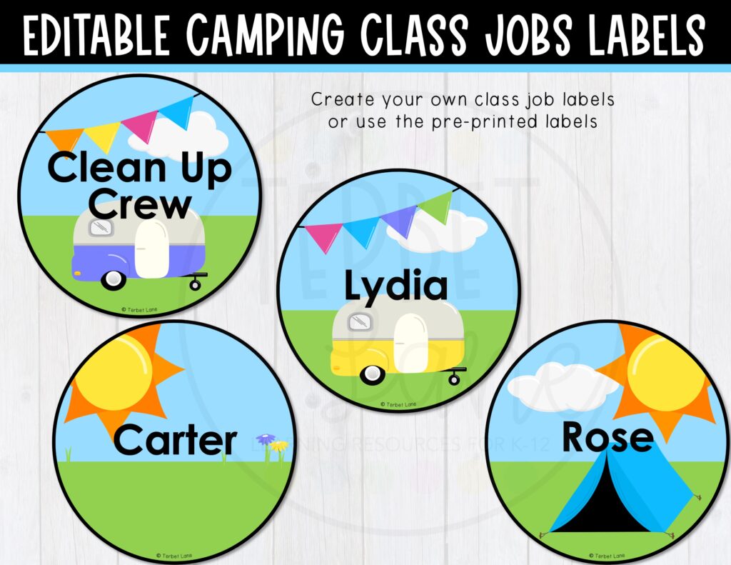 Camping Themed Editable Classroom Jobs Labels | Made By Teachers