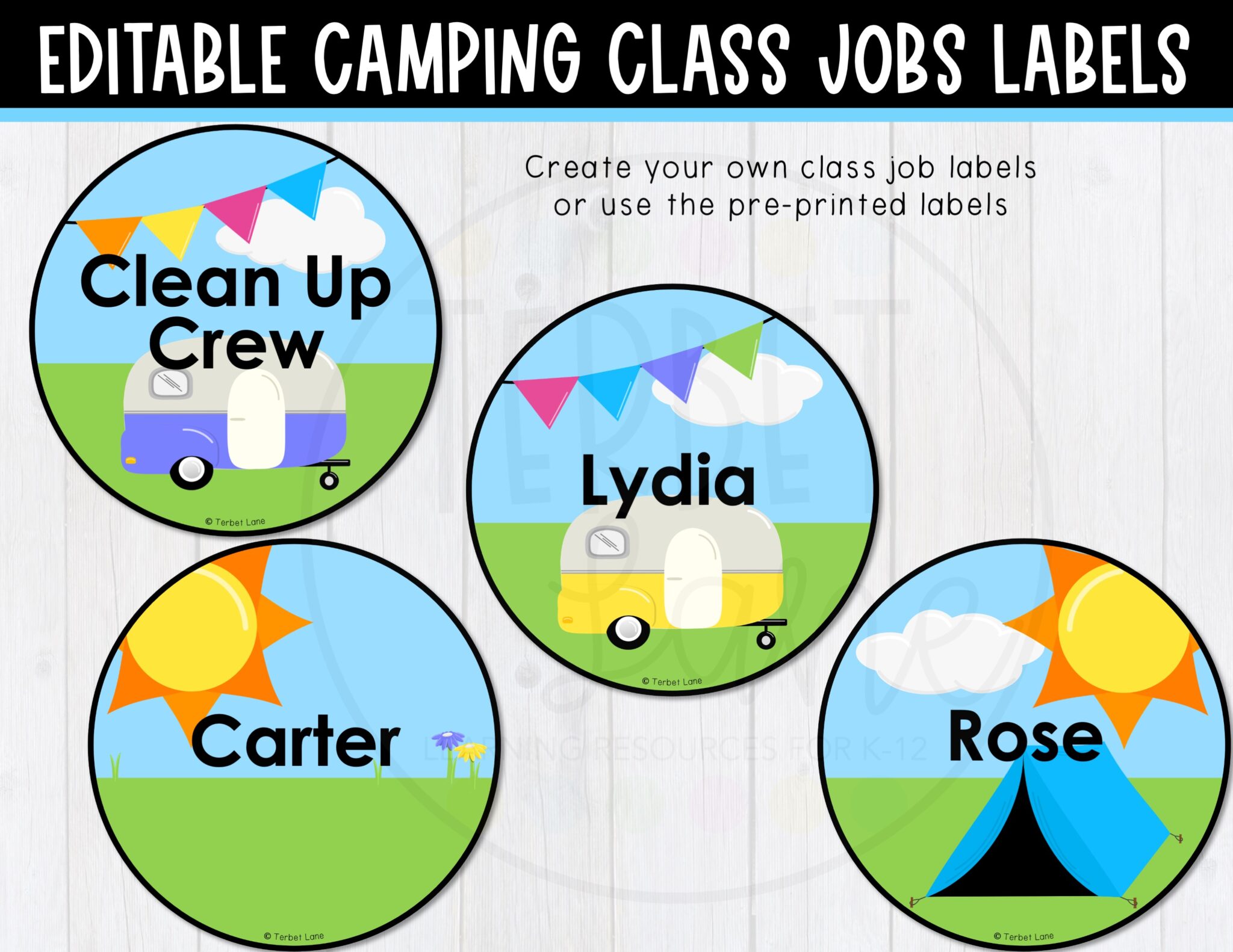Camping Themed Editable Classroom Jobs Labels | Made By Teachers