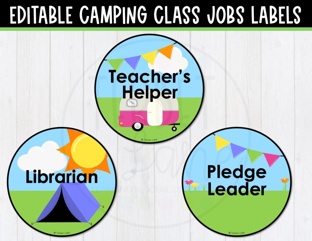 Camping Themed Editable Classroom Jobs Labels | Made By Teachers