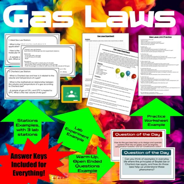 Gas Laws Experiment, Stations, Practice Worksheet, & Warm-up Questions ...