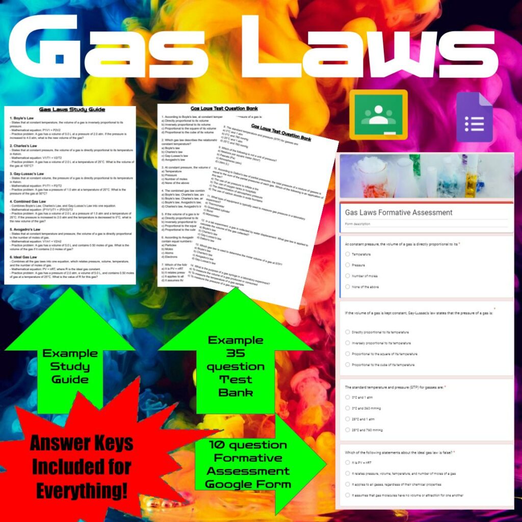 Gas Laws Study Guide, Formative Assessment, & Test Bank Questions with ...