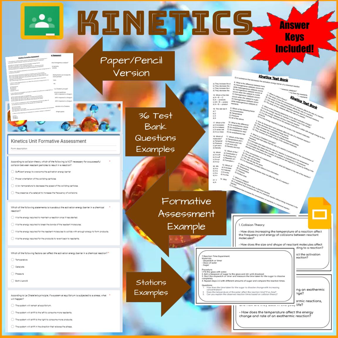 Kinetics Formative Assessment, Stations, & Test Bank Questions with ...