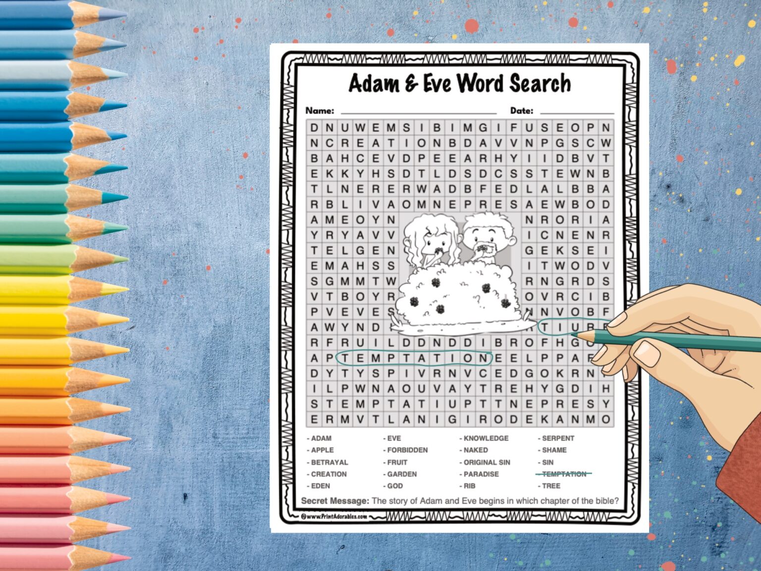 Adam and Eve Word Search and Crossword Puzzle Activity Pack | Made By ...