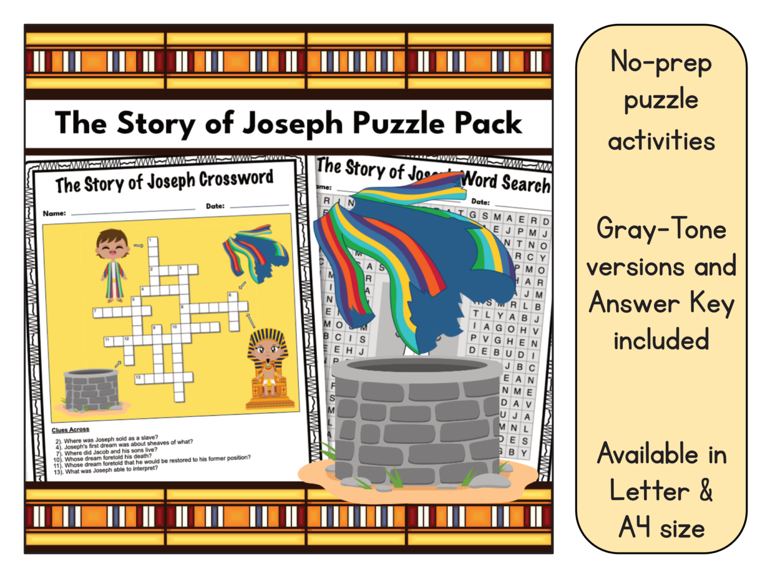 The Story of Joseph Word Search and Crossword Puzzle Activity Pack ...