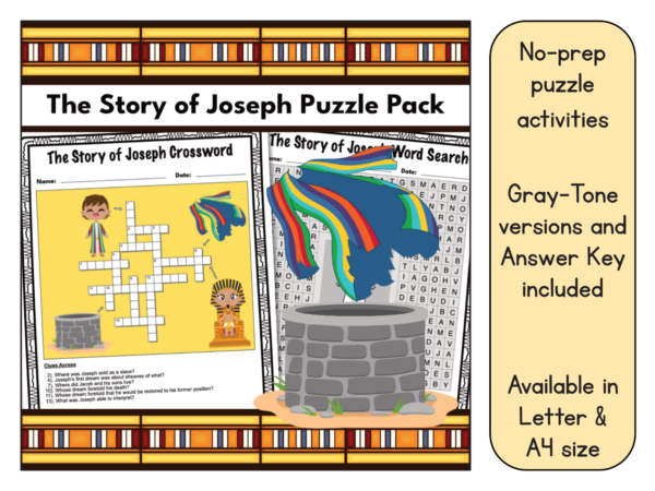 The Story of Joseph Word Search and Crossword Puzzle Activity Pack ...