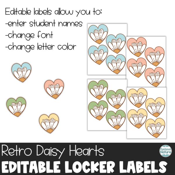 Groovy Daisy Heart Name Tags - Editable Locker Labels or Cubby Tags ...