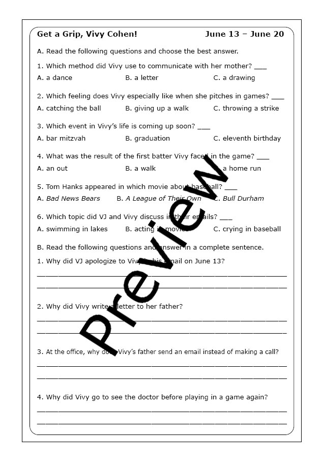 Sarah Kapit "Get a Grip, Vivy Cohen!" worksheets | Made By Teachers