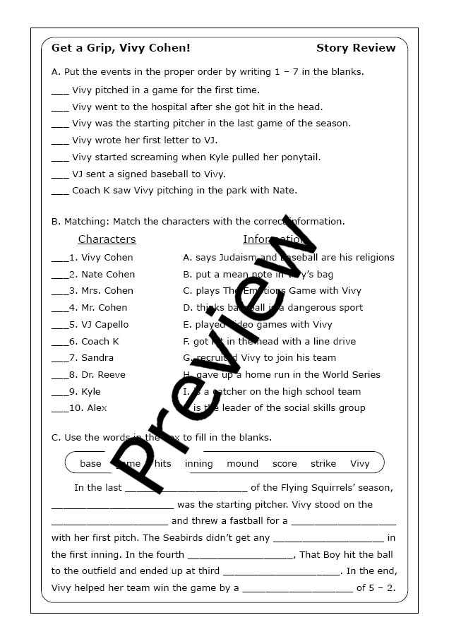 Sarah Kapit "Get a Grip, Vivy Cohen!" worksheets | Made By Teachers