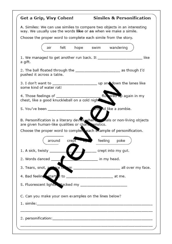 Sarah Kapit "Get a Grip, Vivy Cohen!" worksheets | Made By Teachers