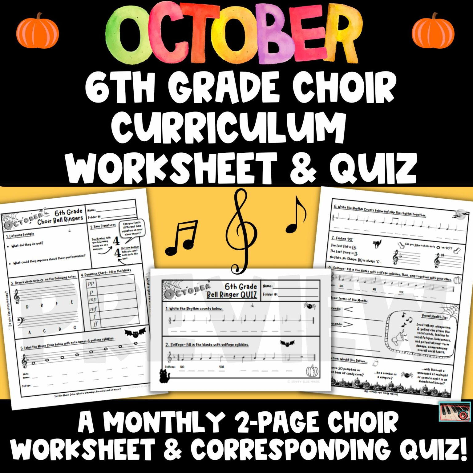 April 8th Grade Choir Curriculum Monthly Worksheet & Quiz | Made By ...