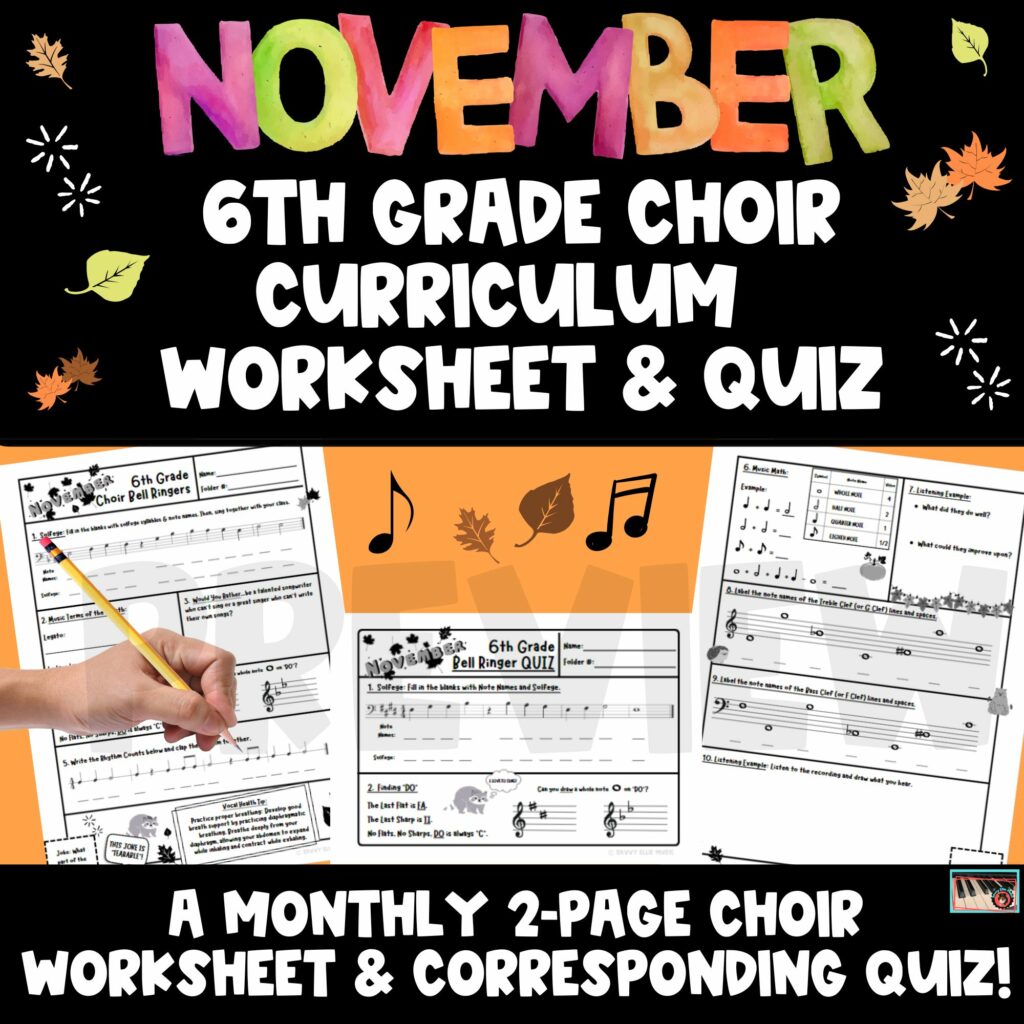 6th Grade Choir Curriculum Monthly Worksheets, Quizzes & Answer Keys ...