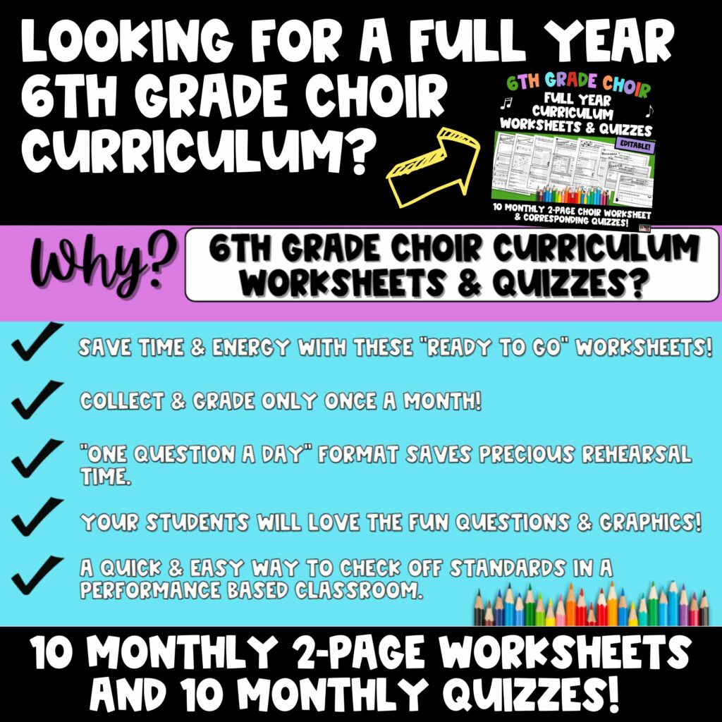 December 6th Grade Choir Curriculum Monthly Worksheet, Quiz & Answer ...