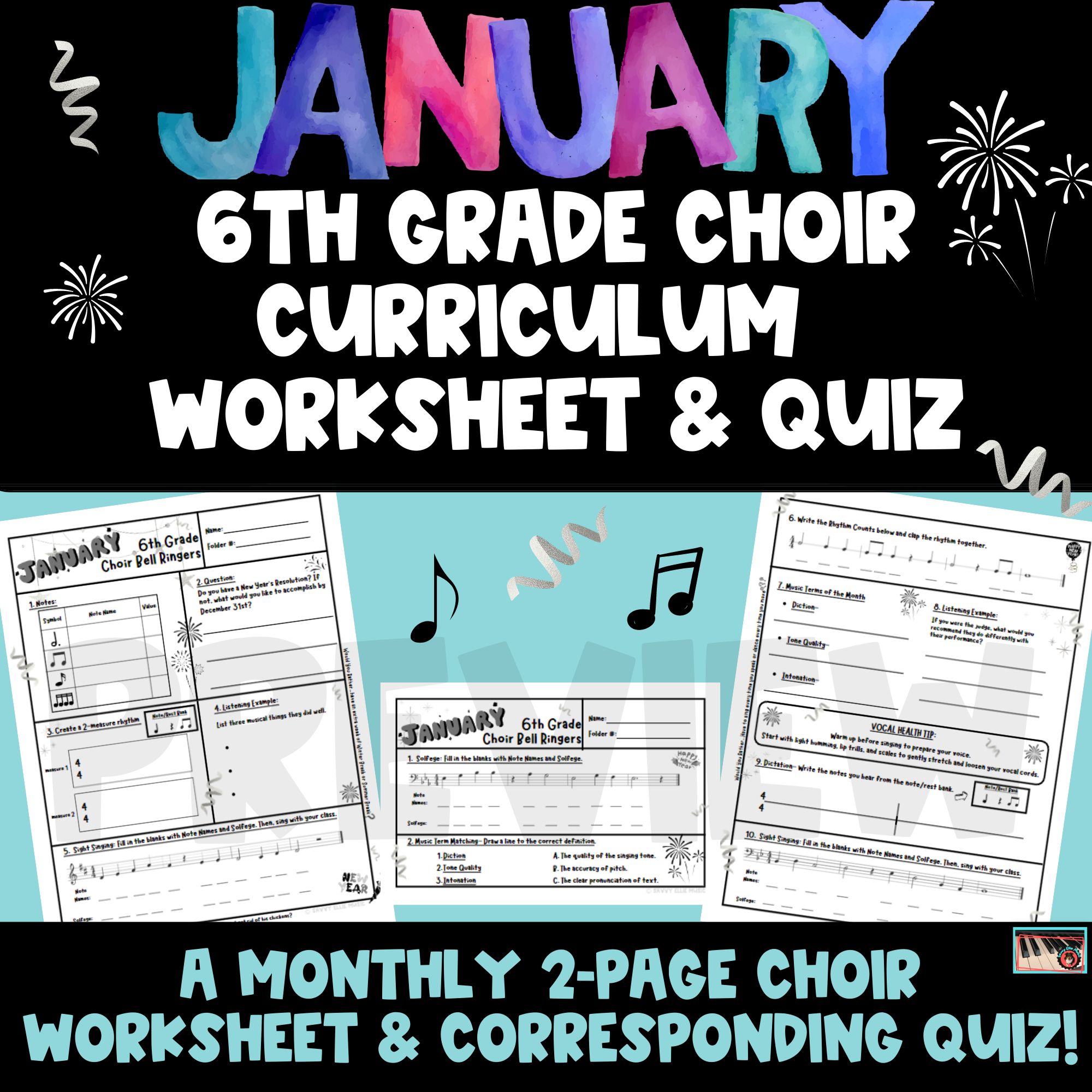 January 6th Grade Choir Curriculum Monthly Worksheet, Quiz & Answer ...