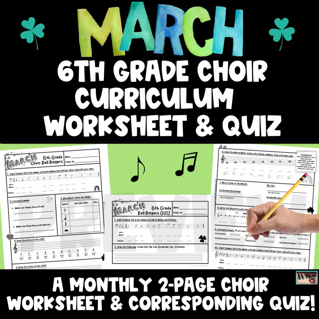 March 6th Grade Choir Curriculum Monthly Worksheet, Quiz & Answer Keys ...