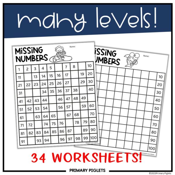 100s CHARTs WORKSHEETS - BLANK, FILL IN, MISSING NUMBERS BACK TO SCHOOL ...
