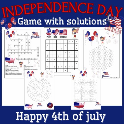 Independence Day Game Puzzle 4th of July Crosswords Maze Sudoku With ...