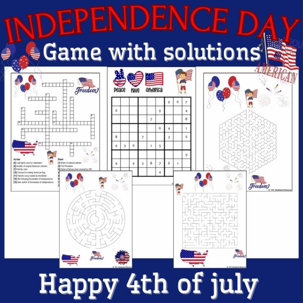 Independence Day Game Puzzle 4th of July Crosswords Maze Sudoku With ...