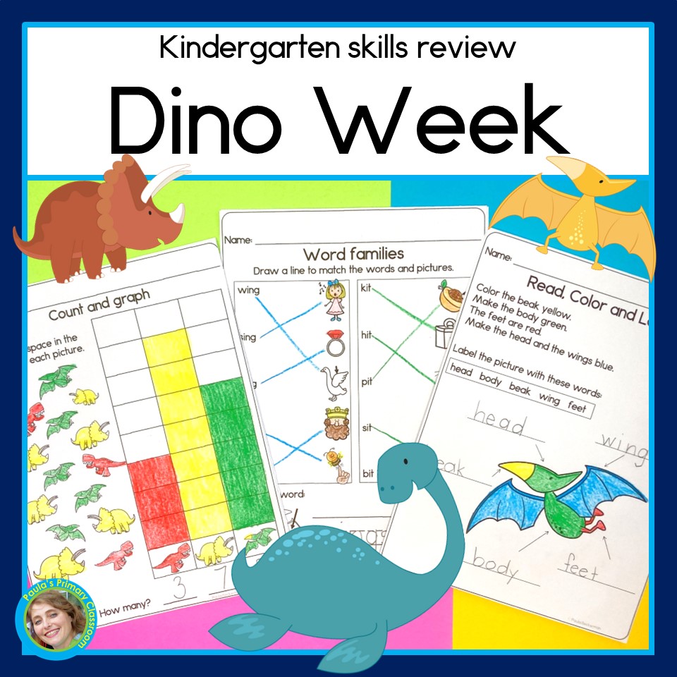 Kindergarten Summer Review Packet End of the Year Dinosaur Math and ...