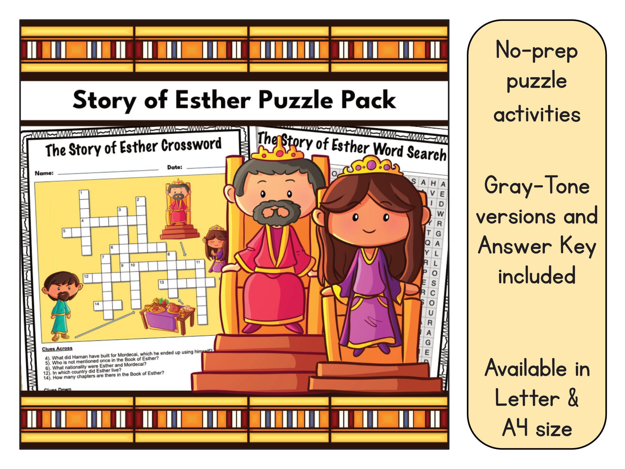 The Story of Esther Word Search and Crossword Puzzle Activity Pack ...
