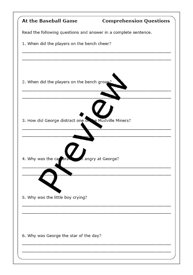 "Curious George at the Baseball Game" worksheets | Made By Teachers