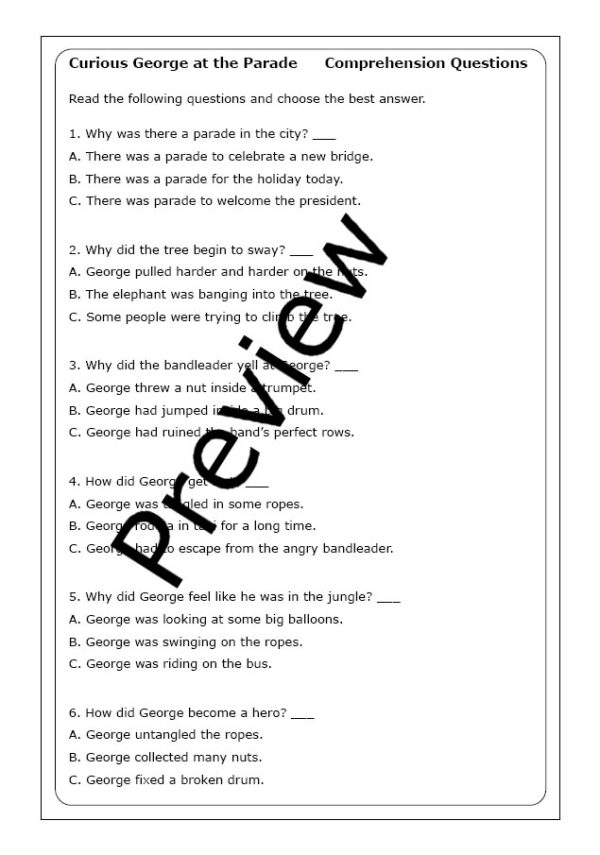 "Curious George at the Parade" worksheets | Made By Teachers
