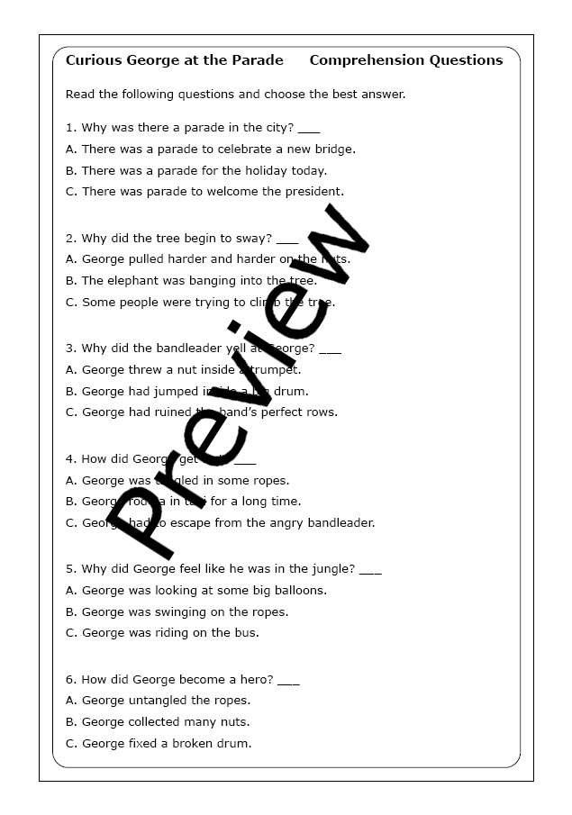 "Curious George at the Parade" worksheets | Made By Teachers