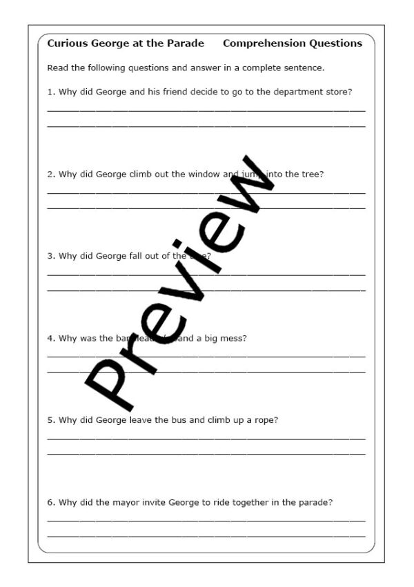 "Curious George at the Parade" worksheets | Made By Teachers