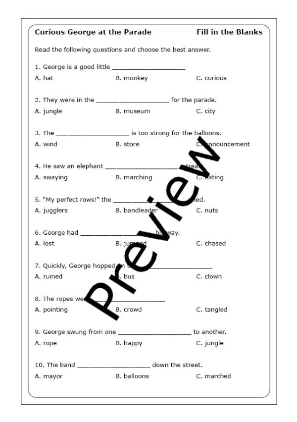 "Curious George at the Parade" worksheets | Made By Teachers