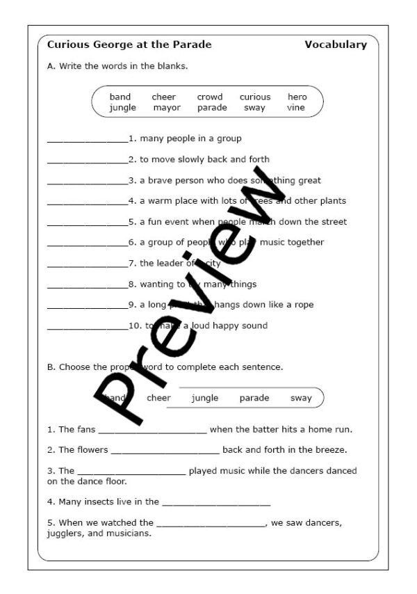 "Curious George at the Parade" worksheets | Made By Teachers