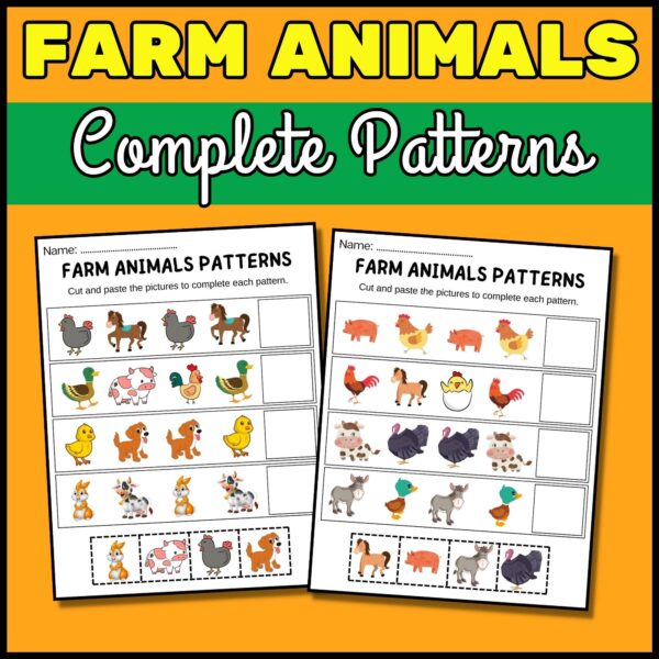 Farm Animal-Themed Complete The Pattern Worksheets - Cut & Paste ...