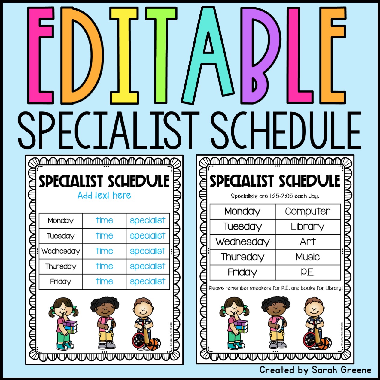 Editable Specialist Schedule | Made By Teachers