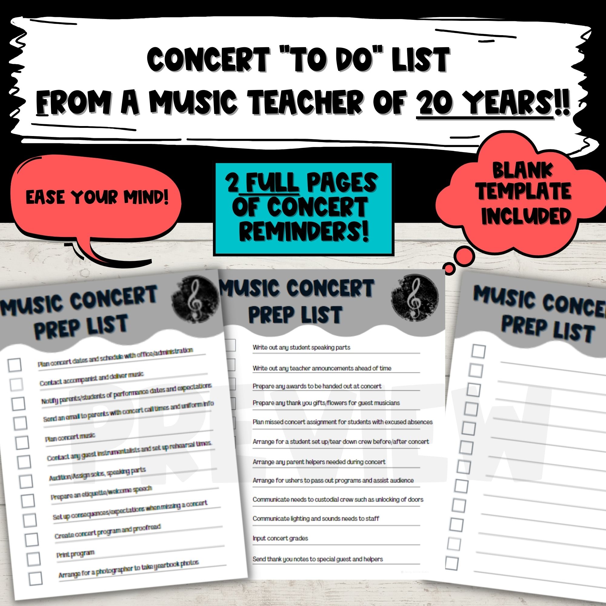 Music Concert To Do List for Choir, Band or Orchestra Concerts | Made ...