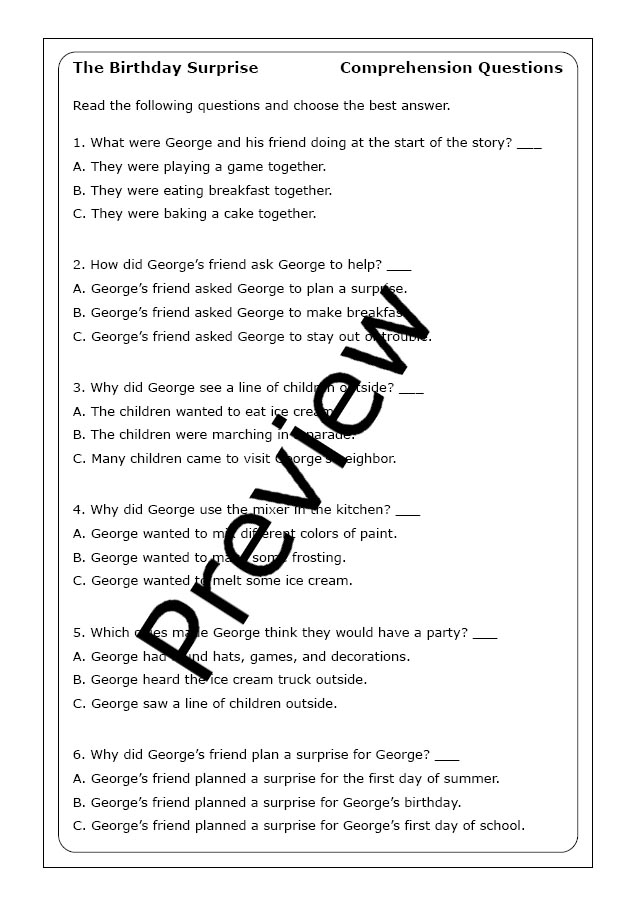 "Curious George and the Birthday Surprise" worksheets | Made By Teachers